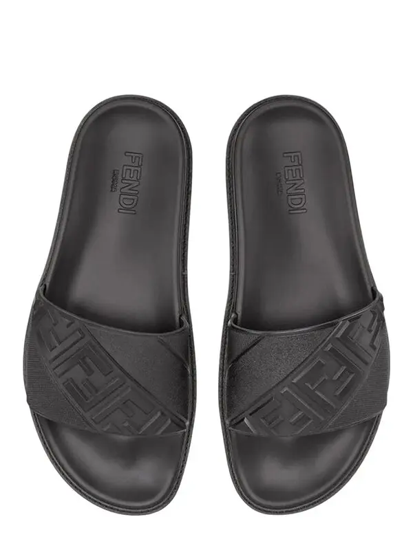 Fendi Ff Logo Slide Sandals - Black