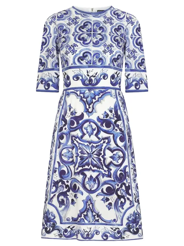 Dolce & Gabbana Majolica-print Midi Dress - Blue