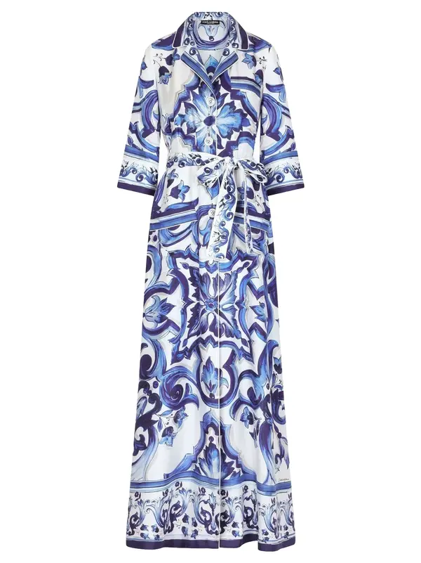 Dolce & Gabbana Majolica-print Twill Shirt Dress - Blue