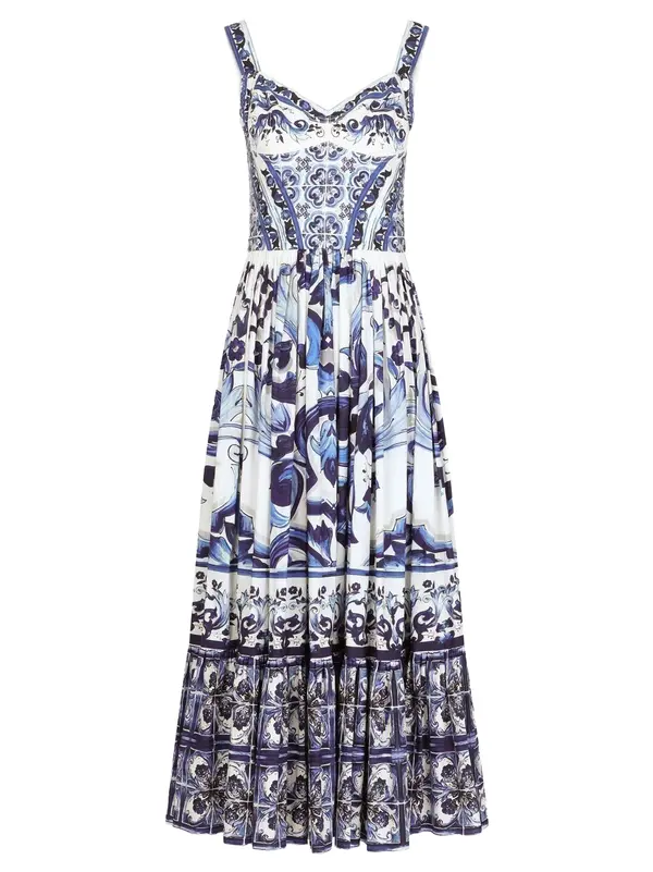 Dolce & Gabbana Majolica-print Bustier Maxi Dress - Blue