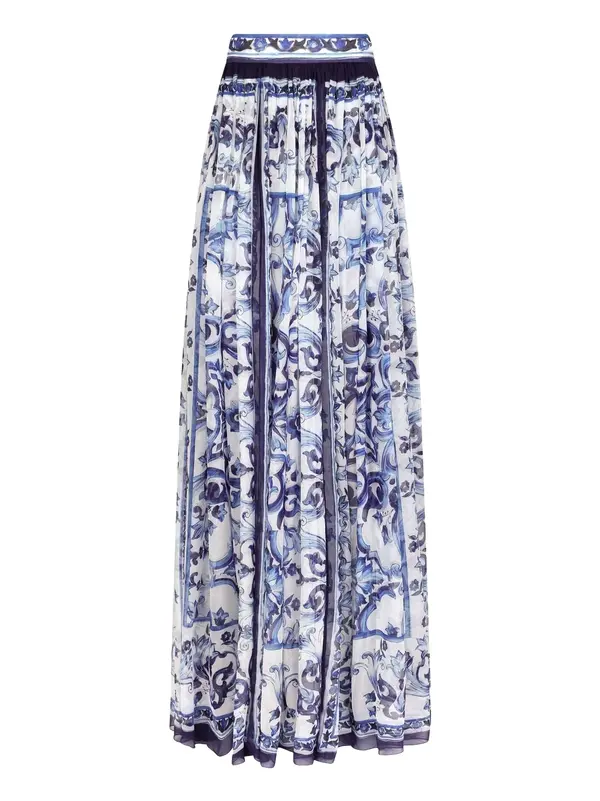 Dolce & Gabbana Majolica-print Silk Maxi Skirt - Blue