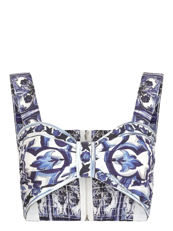 Dolce & Gabbana Majolica-print Bralette Top - Blue