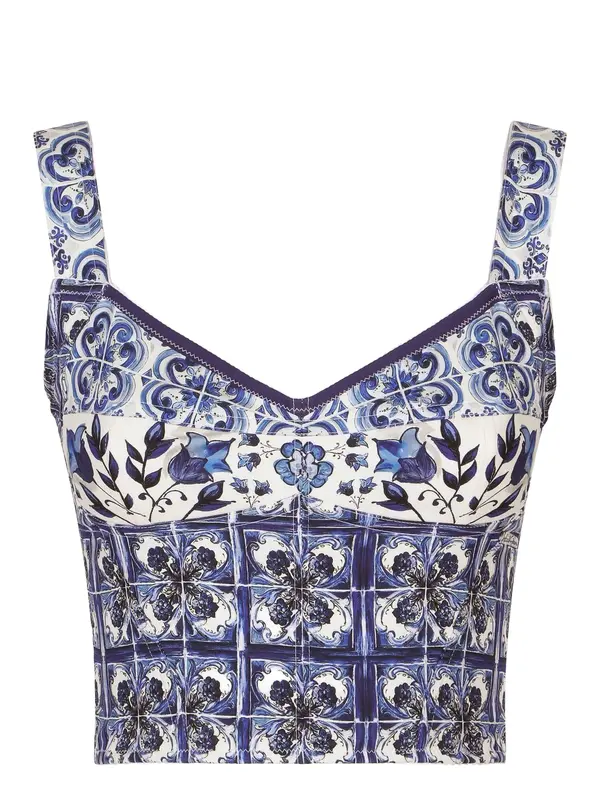 Dolce & Gabbana Majolica-print Corset Top - White