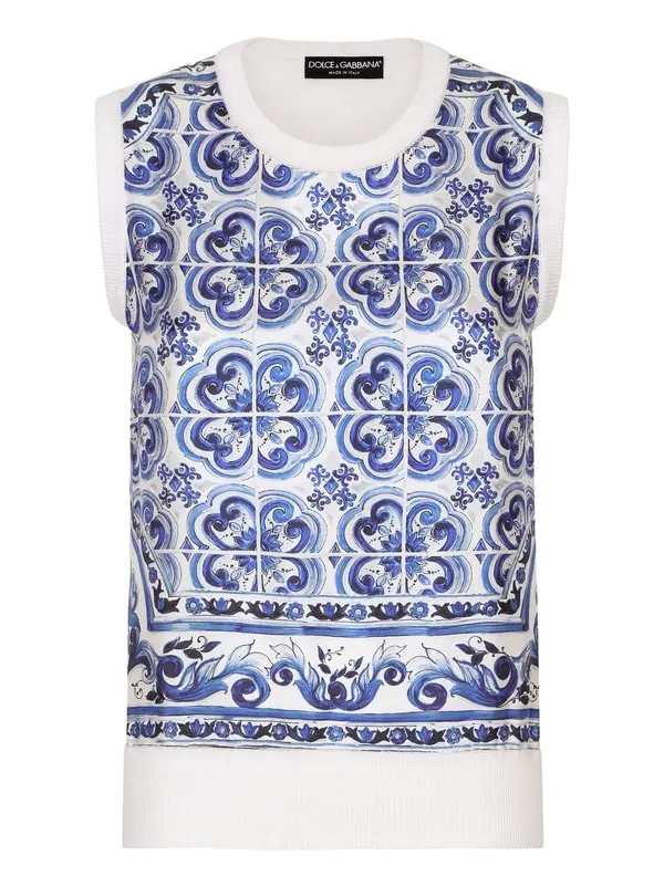 Dolce & Gabbana Majolica-print Silk Top - Blue