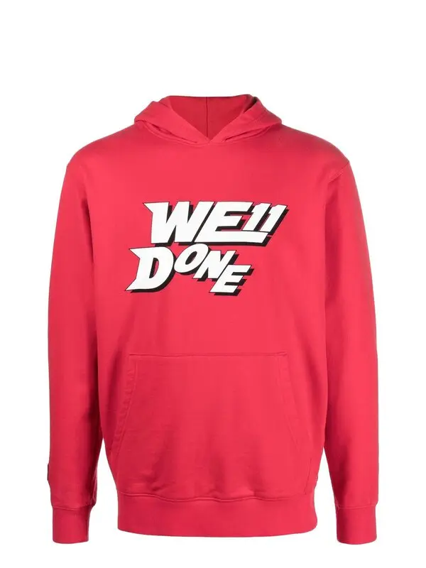 We11Done Logo-print Cotton Hoodie - Red
