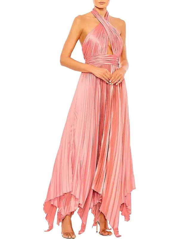 Mac Duggal Pleated Halter Gown - Rose Pink