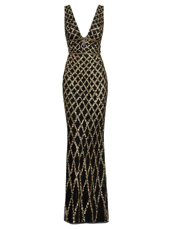 Mac Duggal Embellished V-neck Column Gown - Black
