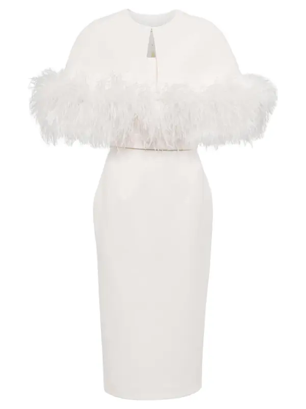 Safiyaa Bridal Feather-trimmed Crêpe Midi Dress - White