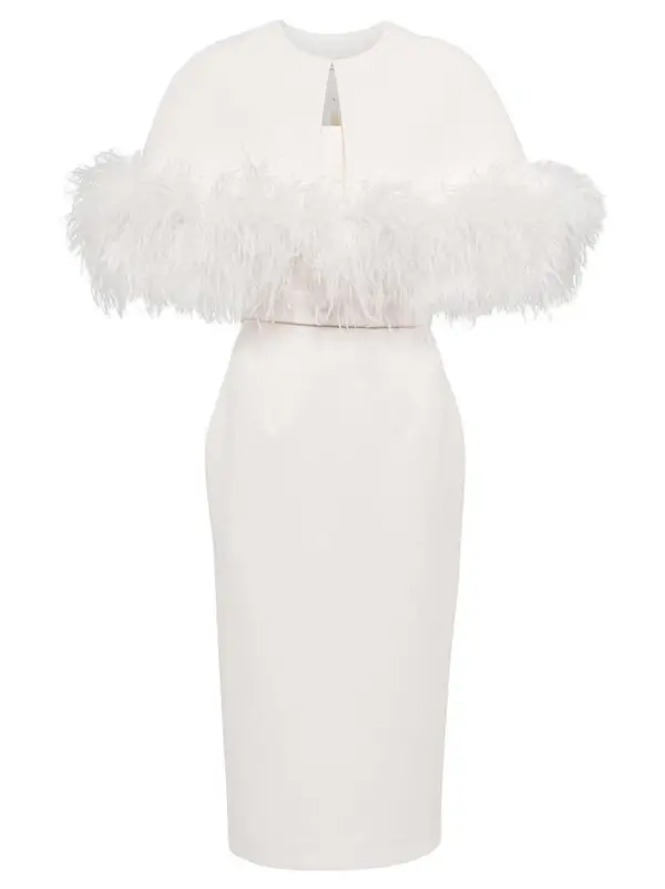 Safiyaa Bridal Feather-trimmed Crêpe Midi Dress - White