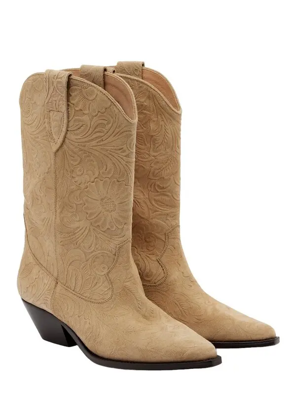 Isabel Marant Étoile Suede Embossed Cowboy Boots - Beige