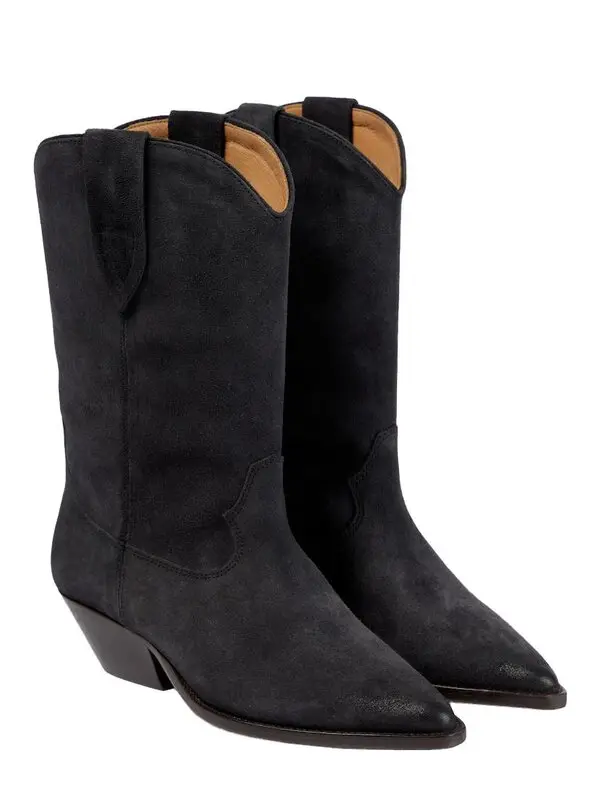 Isabel Marant Étoile Suede Embossed Cowboy Boots - Black