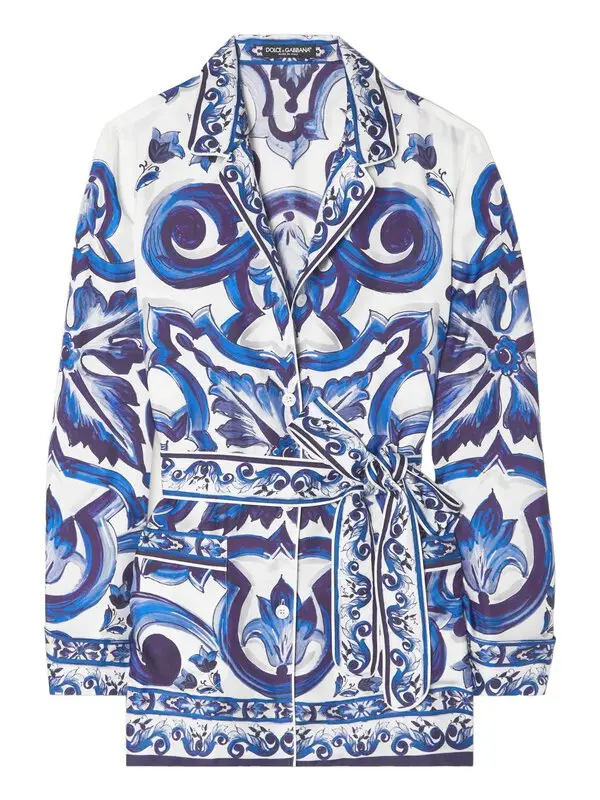 Dolce & Gabbana Maiolica Printed Silk-satin Shirt - Blue