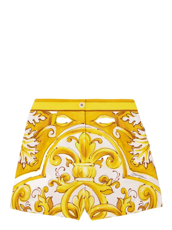 Dolce & Gabbana Maiolica Printed Cotton-poplin Shorts - Yellow