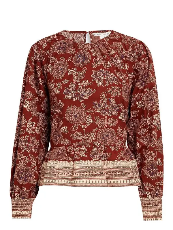 Veronica Beard Kester Printed Cotton-blend Top - Brick