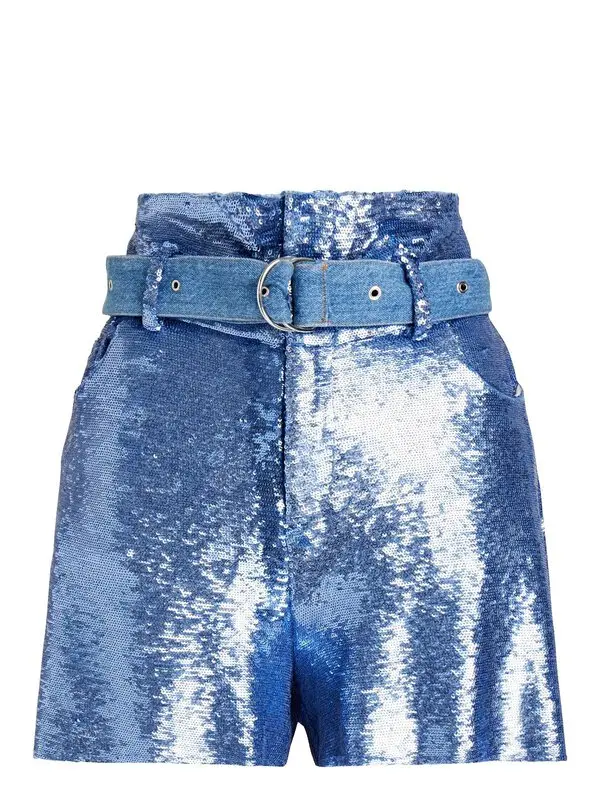 IRO PARIS Namour Belted Sequined Woven Shorts - Blue