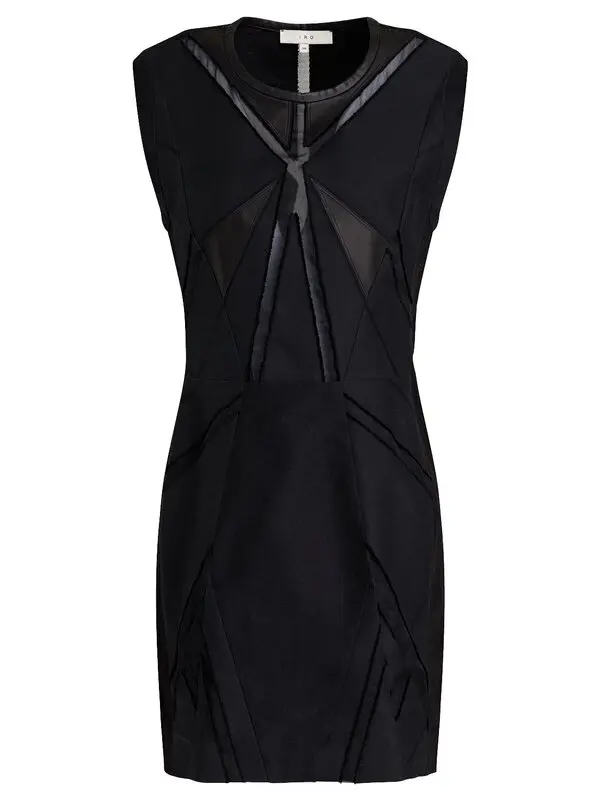 IRO PARIS Leather-trimmed Cotton And Silk-blend Mini Dress - Black