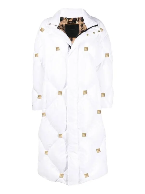 Philipp Plein Studded Quilted Puffer Down Jacket - White