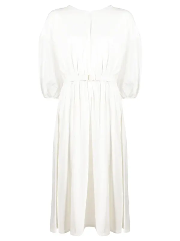 Moncler Belted Cotton Midi Dress - White