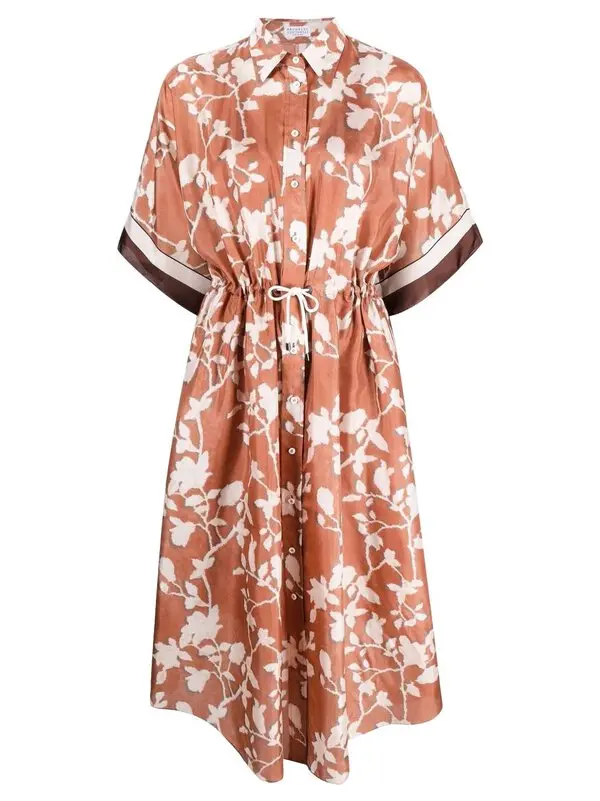 Brunello Cucinelli Floral-print Shirt Dress - Brown