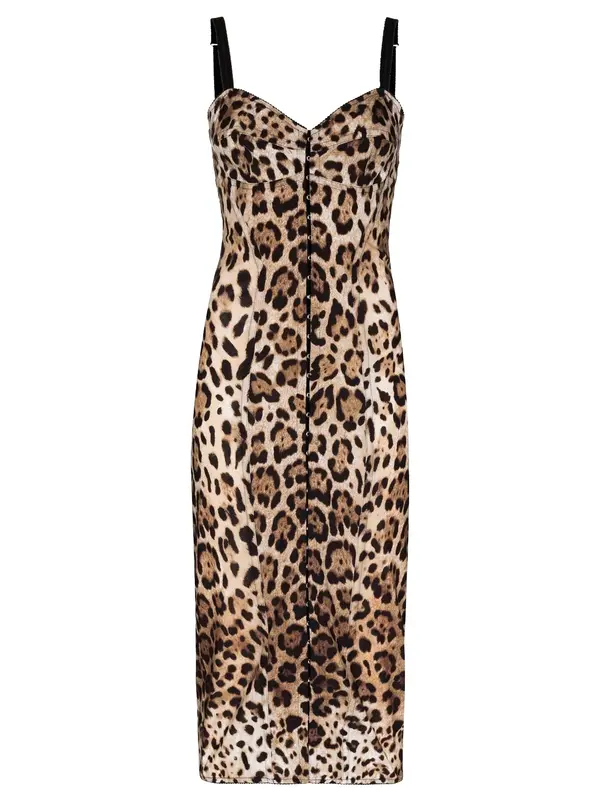 Dolce & Gabbana Leopard Print Midi Dress - Neutrals