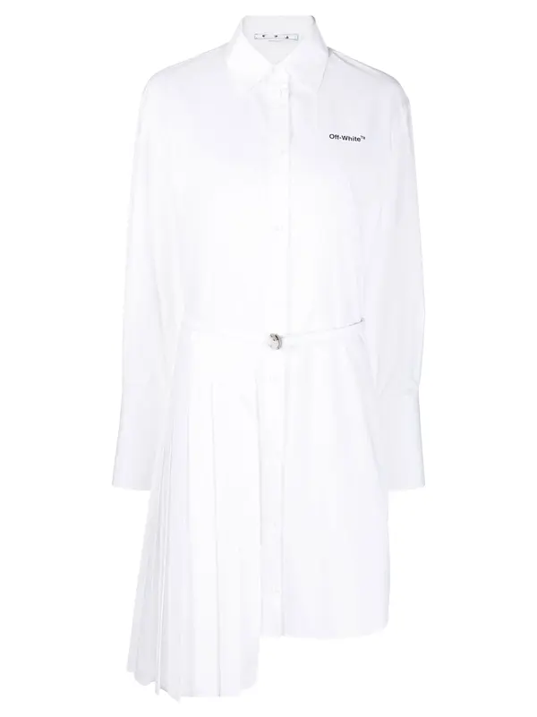 Off-White Asymmetric Pleated Shirt Dress - White