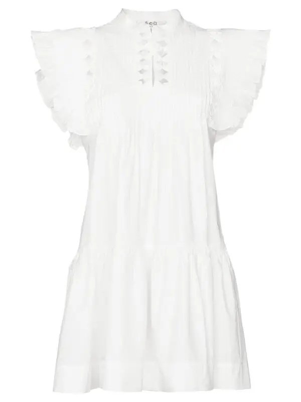 Sea Ruffle-sleeve Cotton Dress - White
