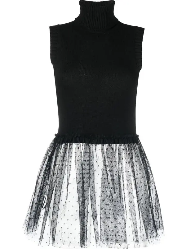 Red Valentino Knitted Peplum Top With Tulle Hem - Black