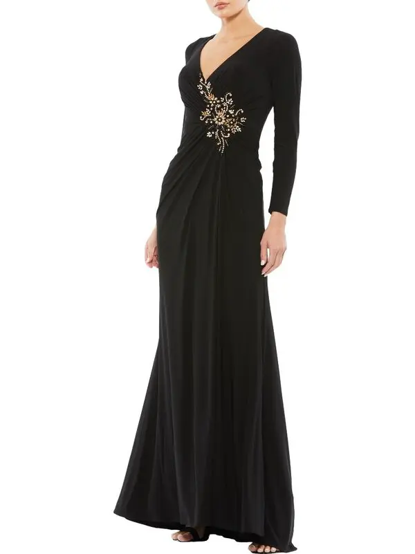 Mac Duggal Appliqué Long-sleeve Gown - Black