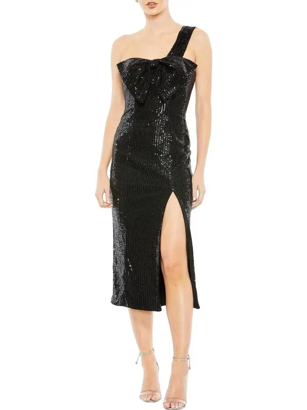 Mac Duggal Metallic One-shoulder Dress - Black