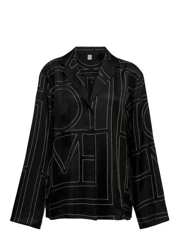TOTEME Logo-embroidered Silk Shirt - Black
