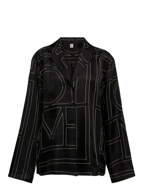 TOTEME Logo-embroidered Silk Shirt - Black