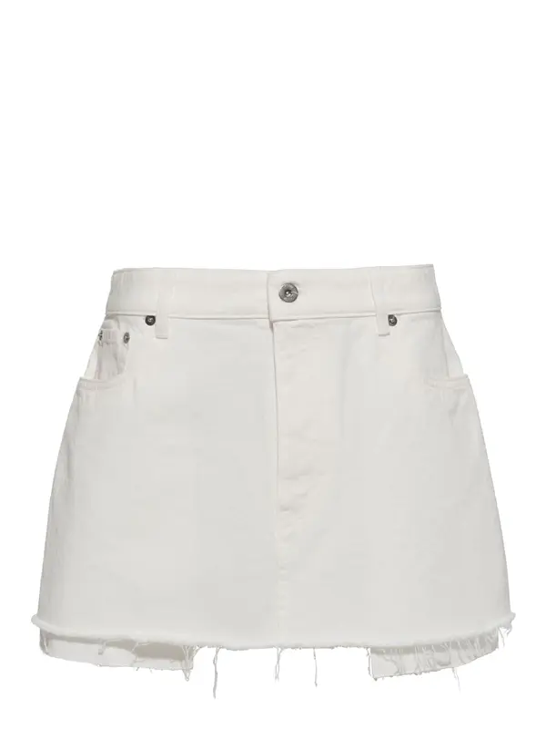 Miu Miu Frayed-hem Denim Mini Skirt - White
