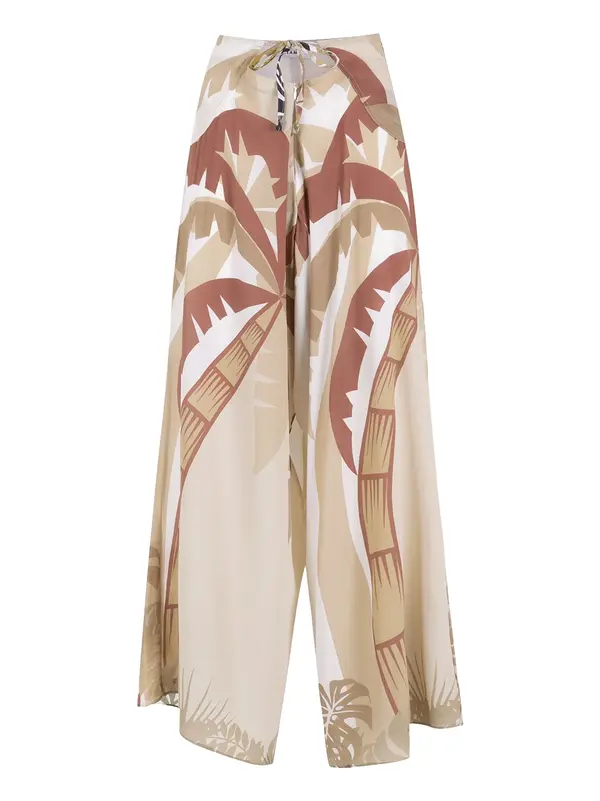 AMIR SLAMA Tropical Print Wide Leg Trousers - Neutrals
