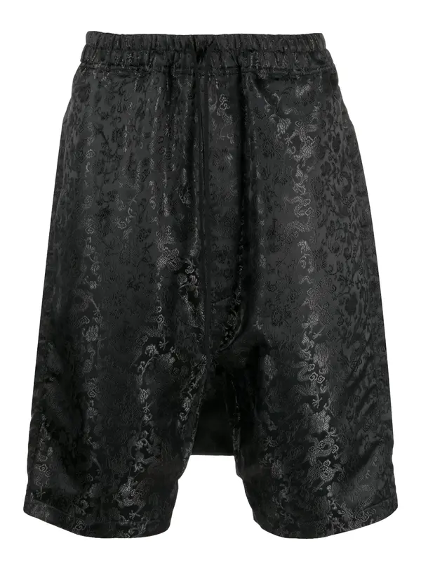 Junya Watanabe Botanical-print Drop-crotch Shorts - Black