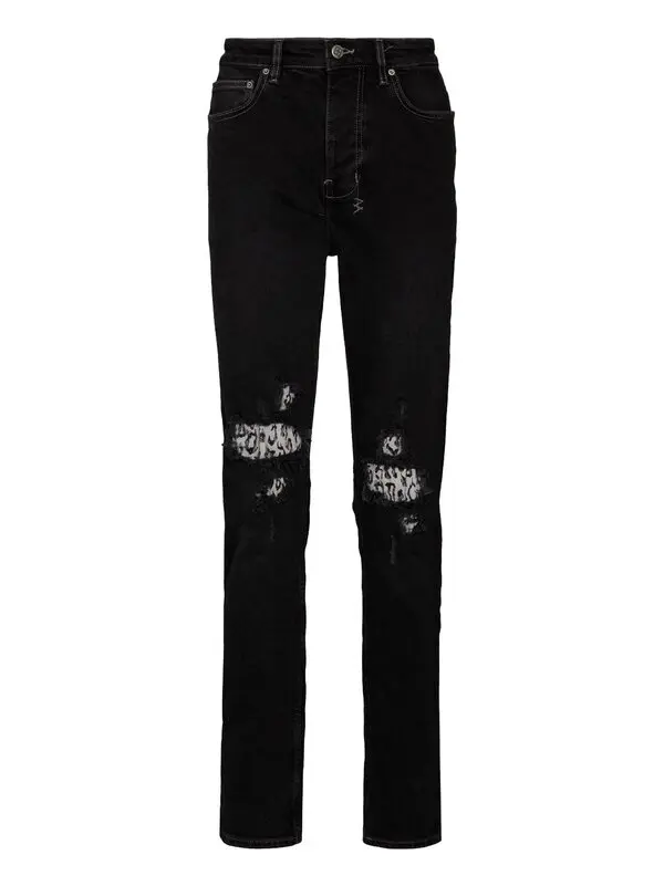 Ksubi Chitch Distressed Leopard Patch Slim-fit Jeans - Black