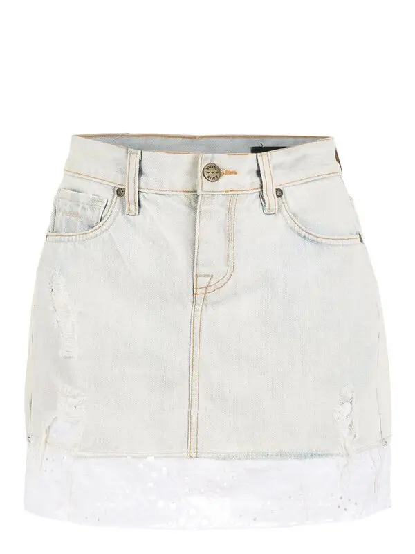 AMIR SLAMA Broderie-anglaise Trim Denim Skirt - Neutrals