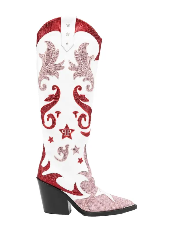 Philipp Plein 100mm Rhinestone-embellished Cowboy Boots - White