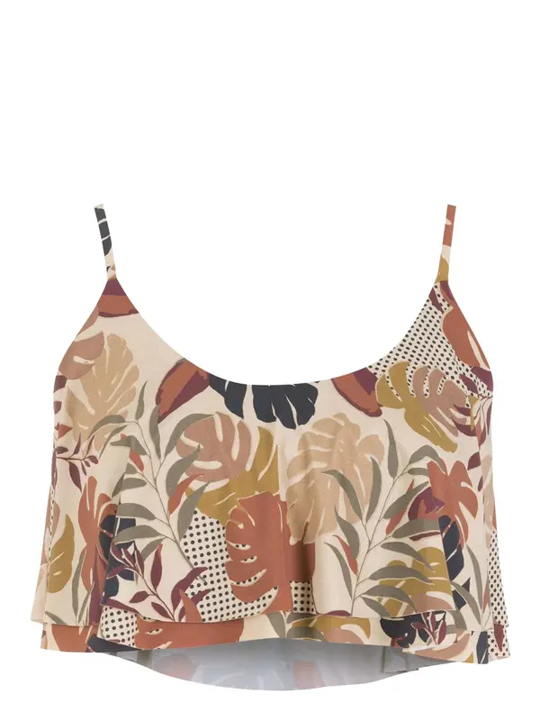AMIR SLAMA Palm Leaf Print Cropped Top - Neutrals