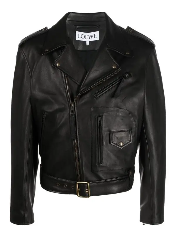 Loewe Belted Leather Biker Jacket - Black