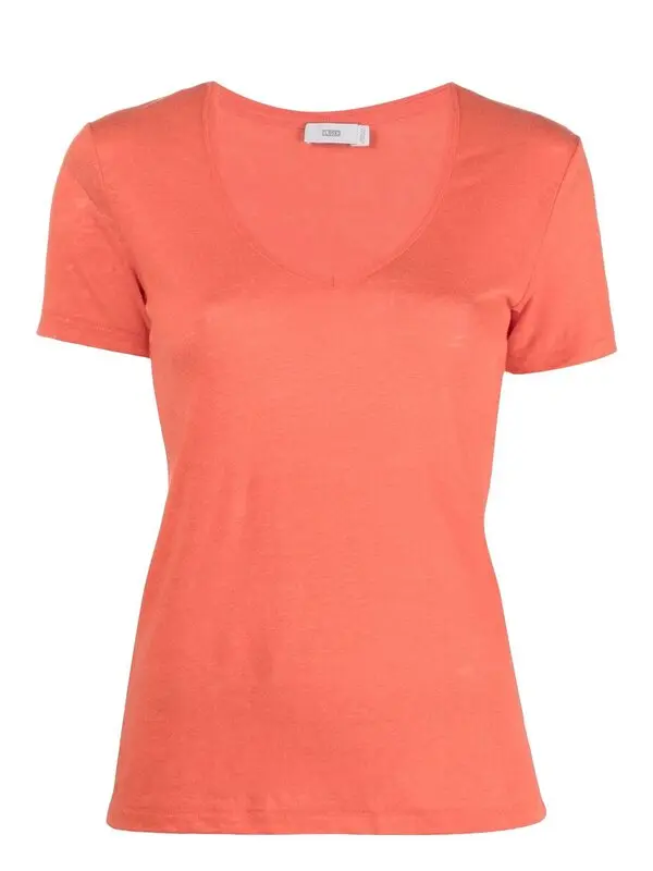 Closed V-neck Linen T-shirt - Orange