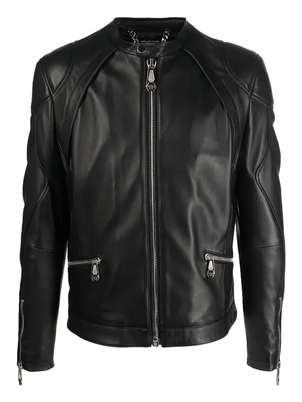 Philipp Plein Zip-through Biker Jacket - Black