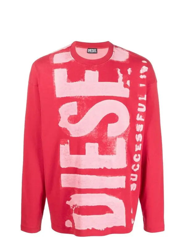 DIESEL® T-wasrib" Logo Print Long Sleeve T-shirt - Red