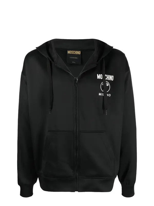 Moschino Logo-print Zip-up Hoodie - Black