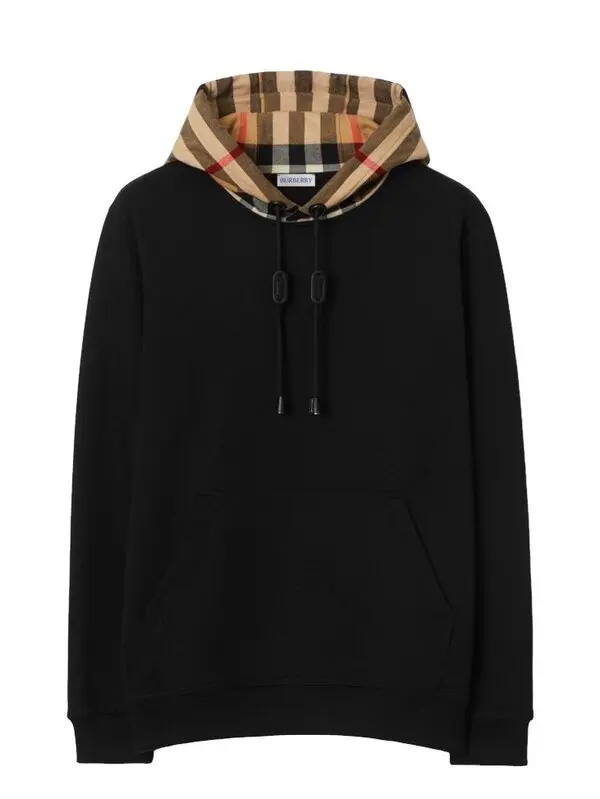 Burberry Check Trim Cotton Hoodie - Black
