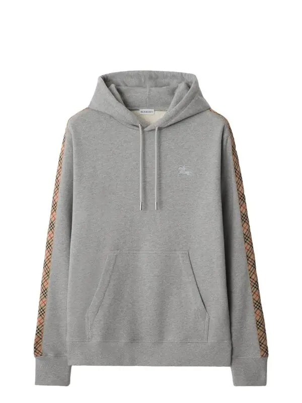 Burberry Check Hood Cotton Hoodie - Pale Grey Melange