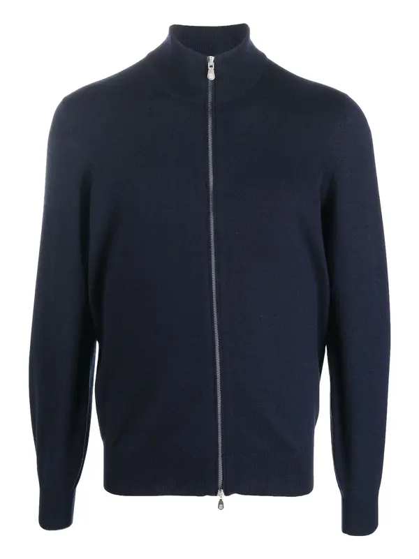 Brunello Cucinelli Funnel Neck Zip-up Cashmere Jumper - Blue