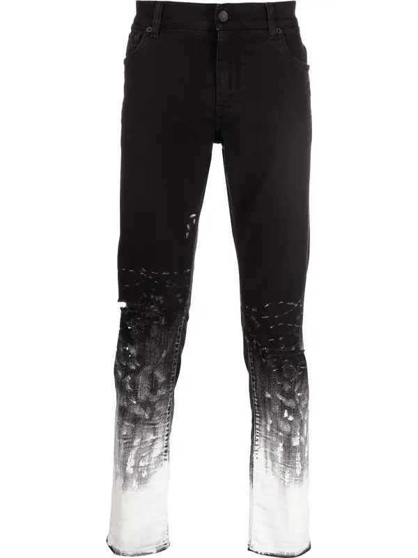 Dolce & Gabbana Brushstroke-print Slim-fit Jeans - Black