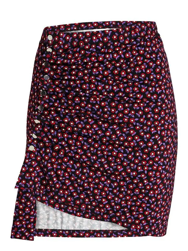 Rabanne Ruched Floral-print Mini Skirt - Black