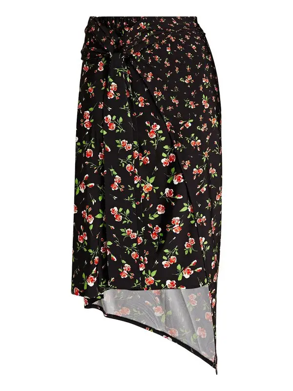 Rabanne Wrap-effect Floral-print Stretch-jersey Skirt - Black