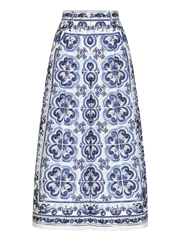 Dolce & Gabbana Majolica-print Cropped Culottes - Blue